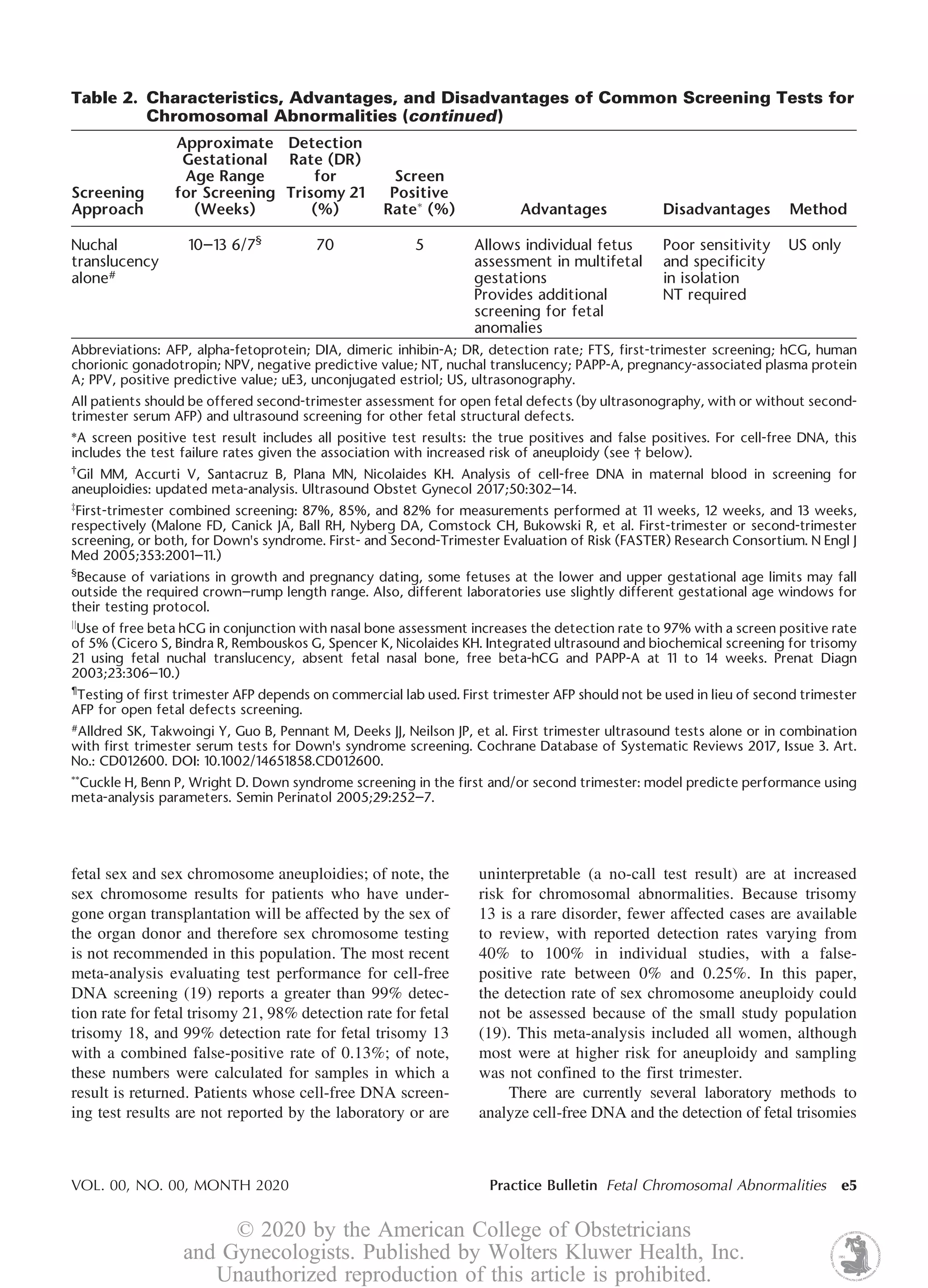 Practice Bulletin #226, Screening for Chromosomal Abnormalities | PDF