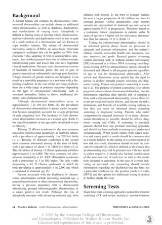 Practice Bulletin #226, Screening for Chromosomal Abnormalities | PDF