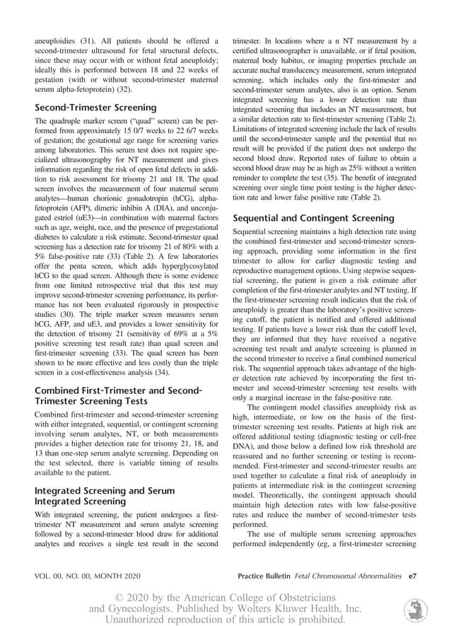 Practice Bulletin #226, Screening for Chromosomal Abnormalities | PDF