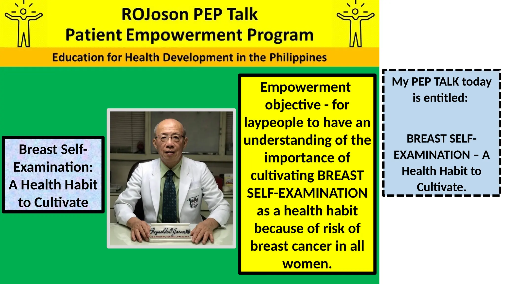 ROJoson PEP Talk-Lecture: Breast Self-Exam: A Health Habit to Cultivate ...