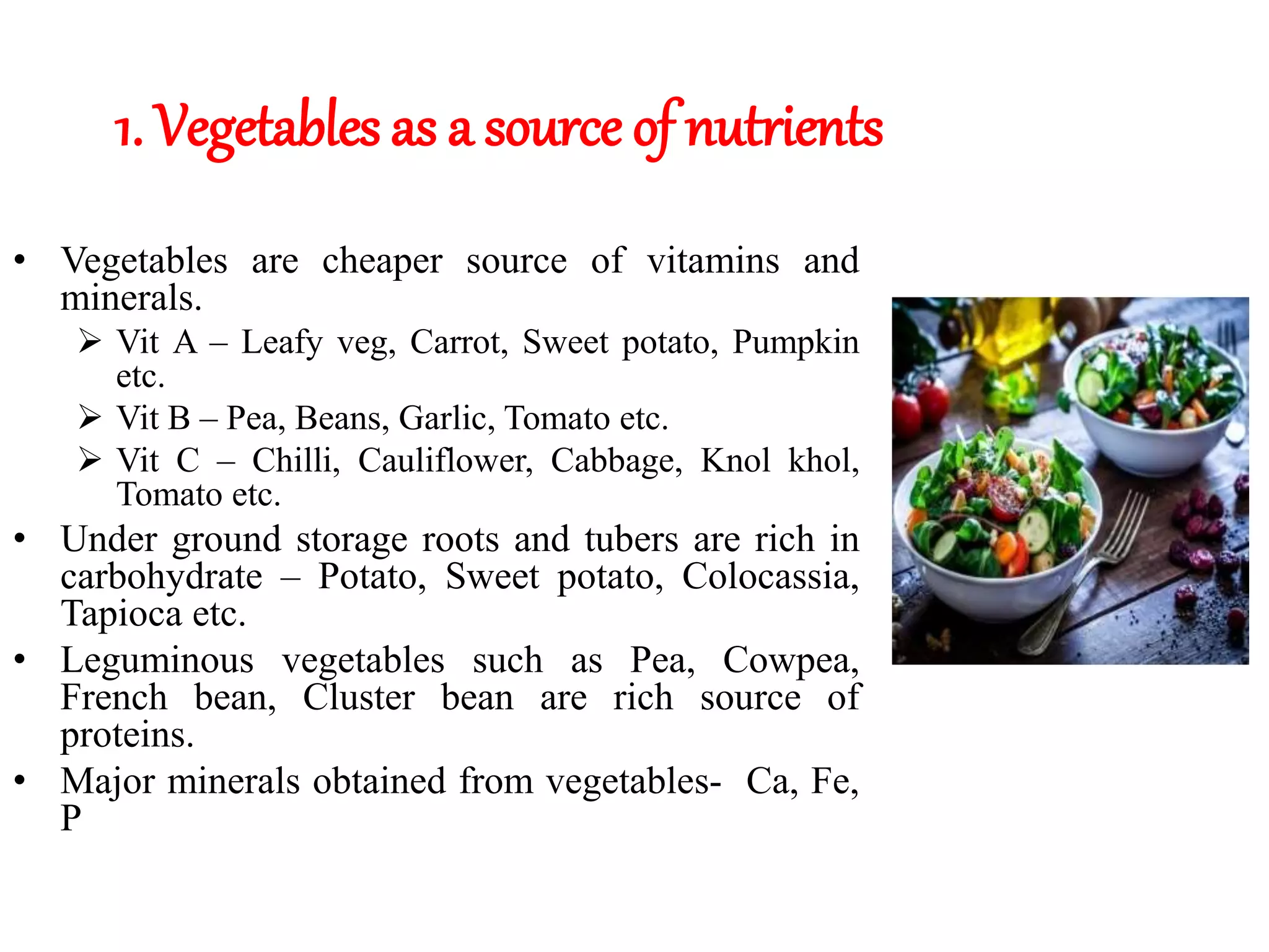 Role of Vegetables in Human Nutrition and National Economy | PPTX