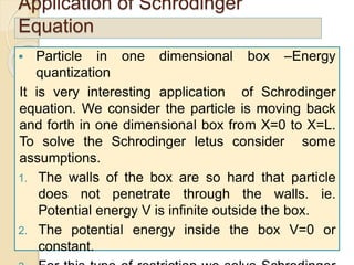 Application of Schrodinger Equation to particle in one Dimensional Box: Energy quantization | PPTX