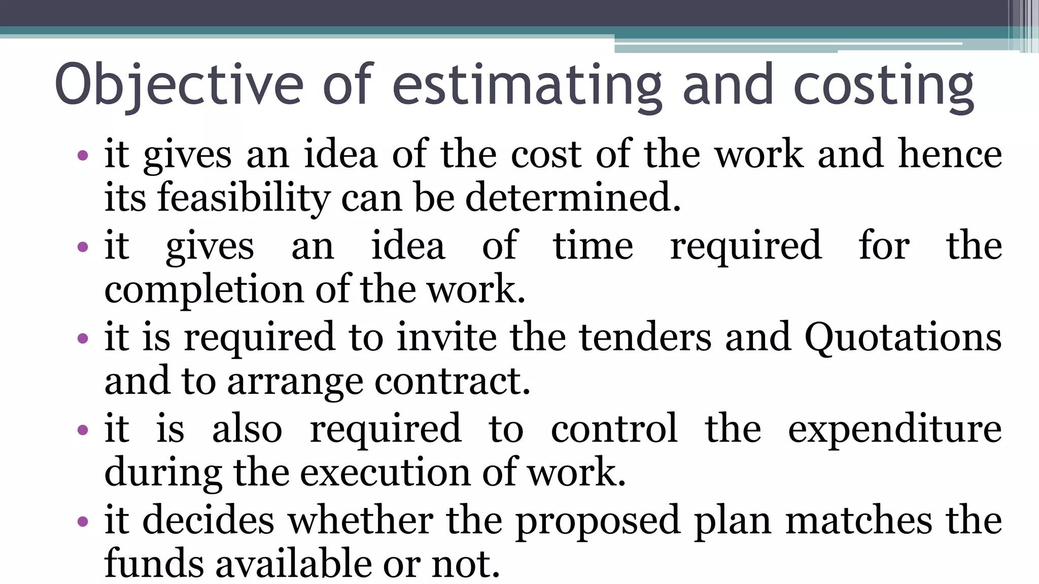 Introduction to estimating & costing | PPTX