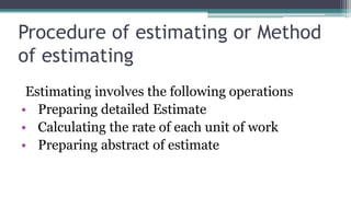 Introduction to estimating & costing | PPTX