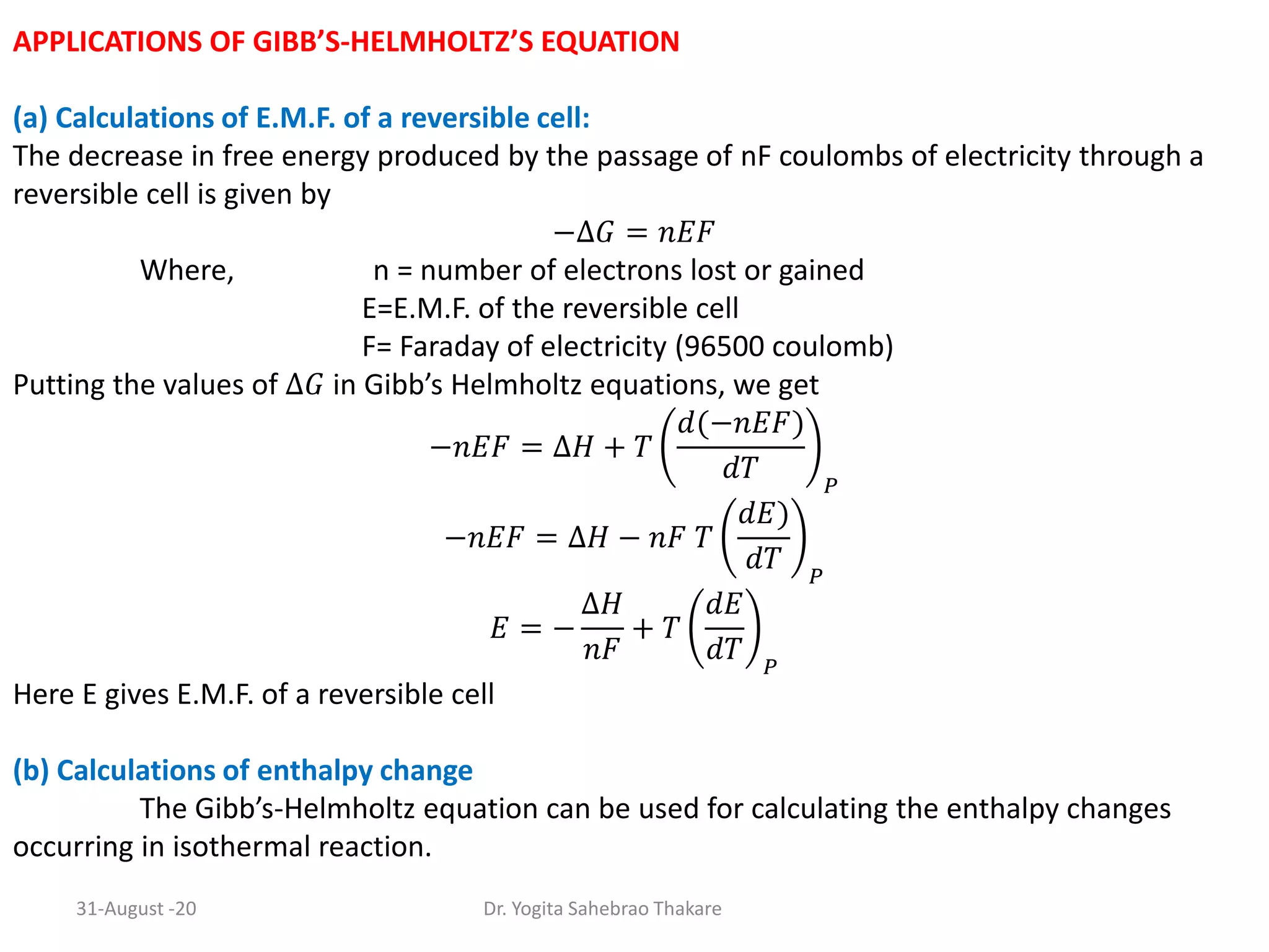 Lect. 3 gibbs helmholtz equation, chemical potential, gibbs duhem ...
