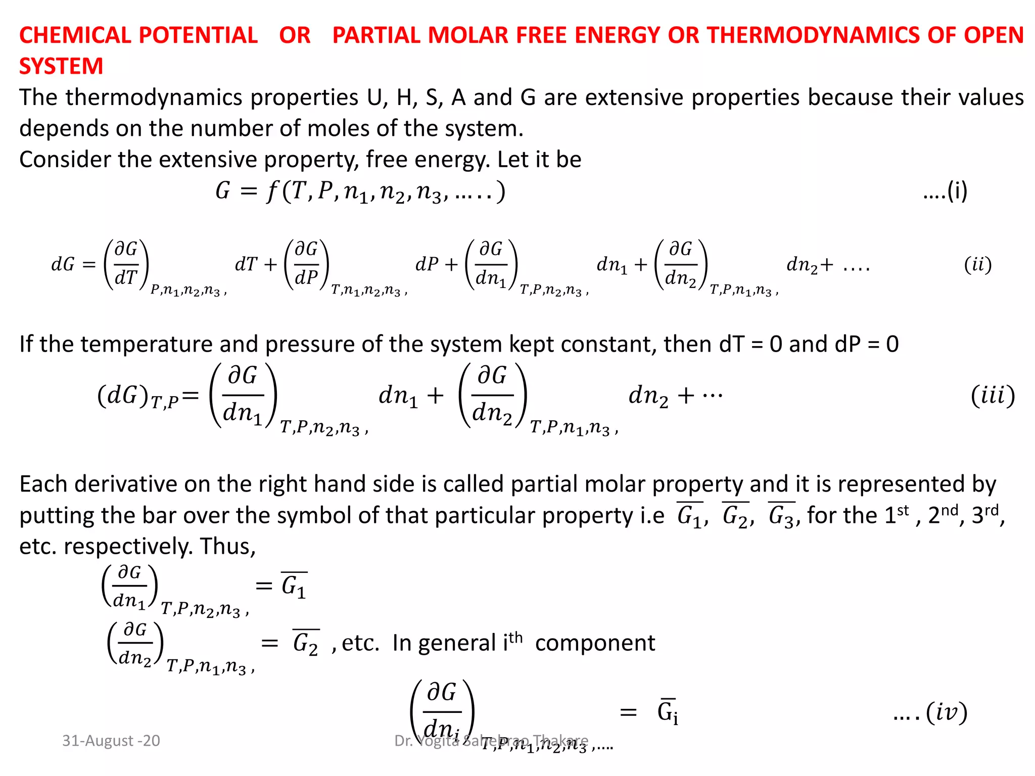 Lect. 3 gibbs helmholtz equation, chemical potential, gibbs duhem ...