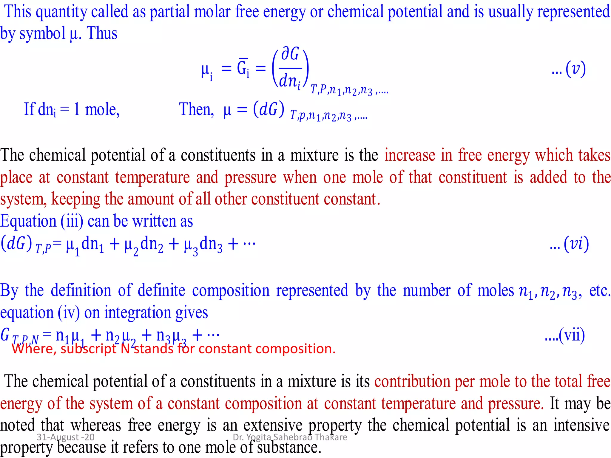 Lect. 3 gibbs helmholtz equation, chemical potential, gibbs duhem ...