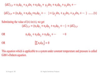 Lect. 3 gibbs helmholtz equation, chemical potential, gibbs duhem equation | PPTX
