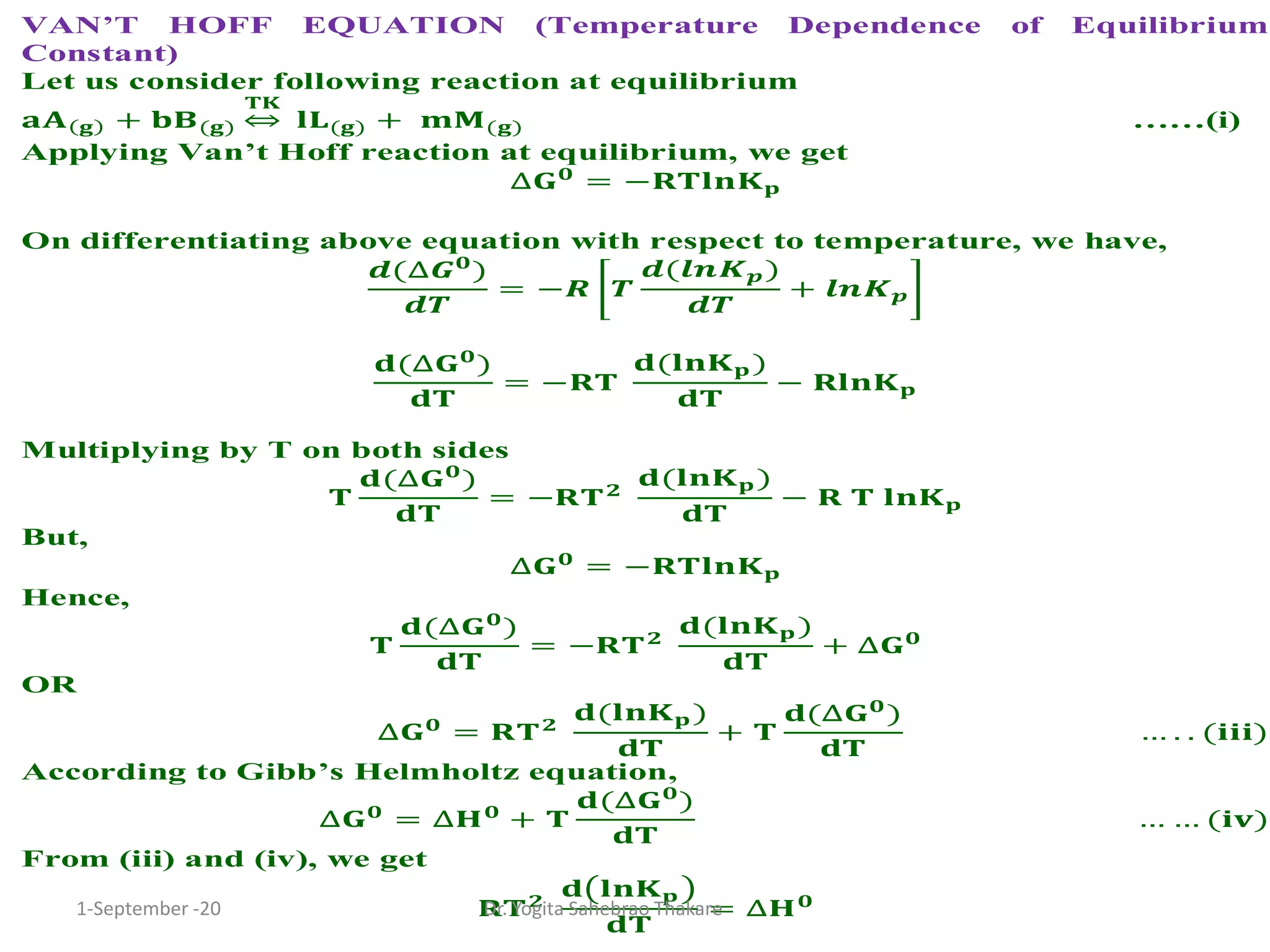 Lect. 4 chemical potential of an ideal gas vant hoff reaction isotherm,vant hoff equation | PPTX
