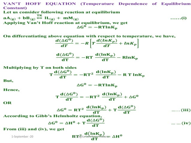 Lect. 4 chemical potential of an ideal gas vant hoff reaction isotherm,vant hoff equation | PPTX ...