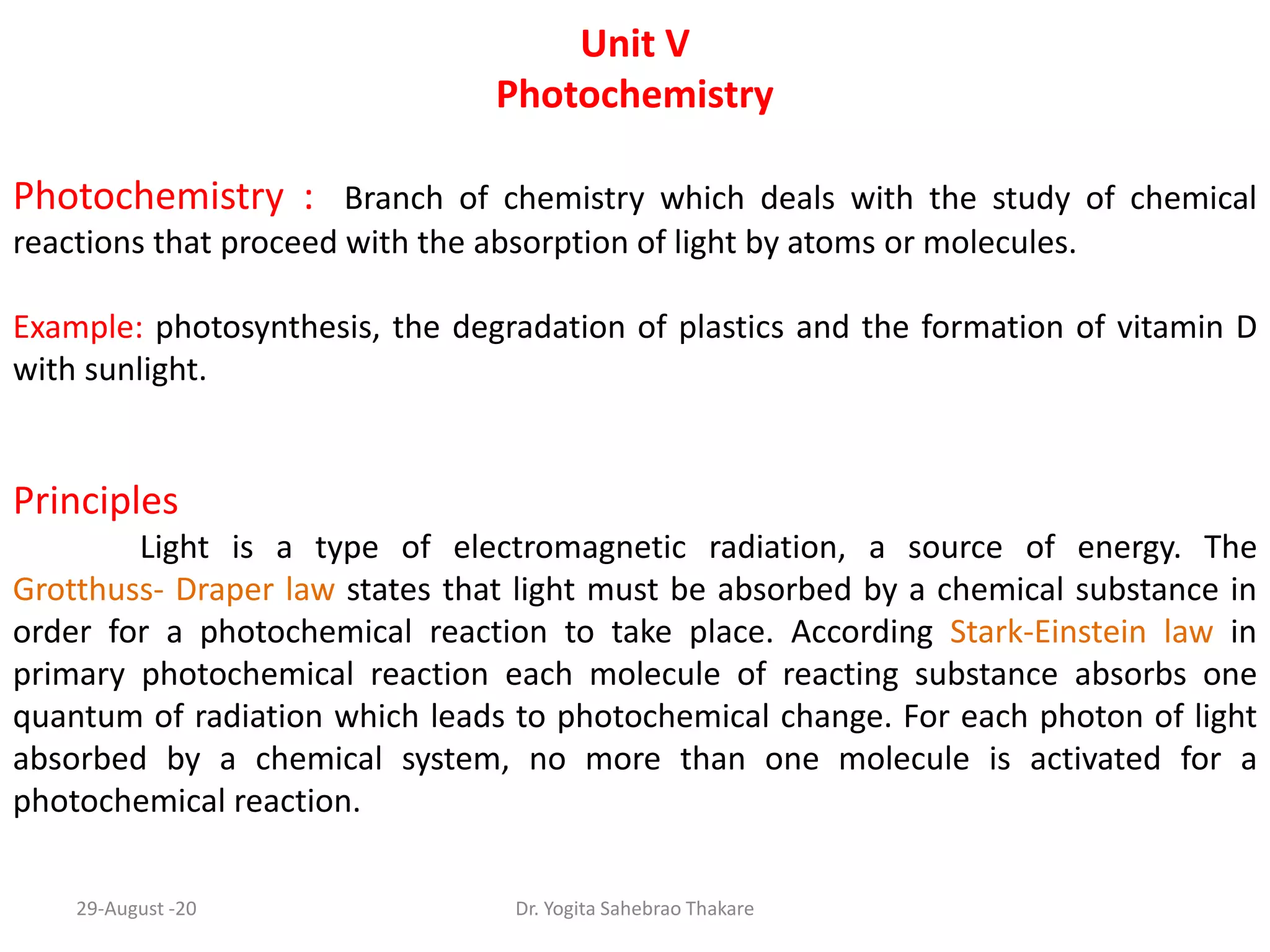 Lect. 1 photochemistry introduction-emr-parameters of emr | PPTX