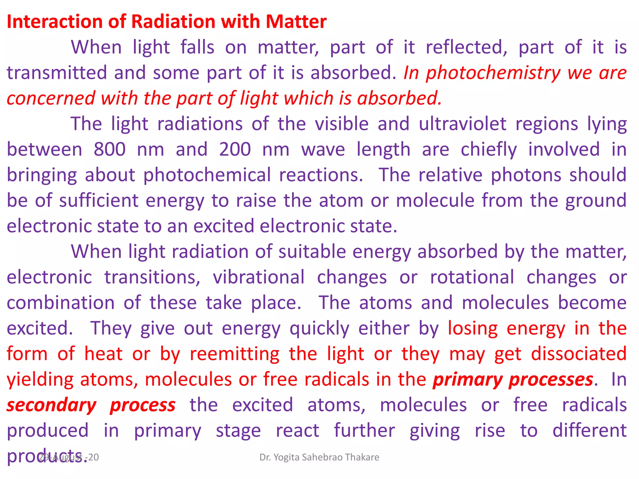 Lect. 2 interaction of emr photochemical and thermal reaction | PPT