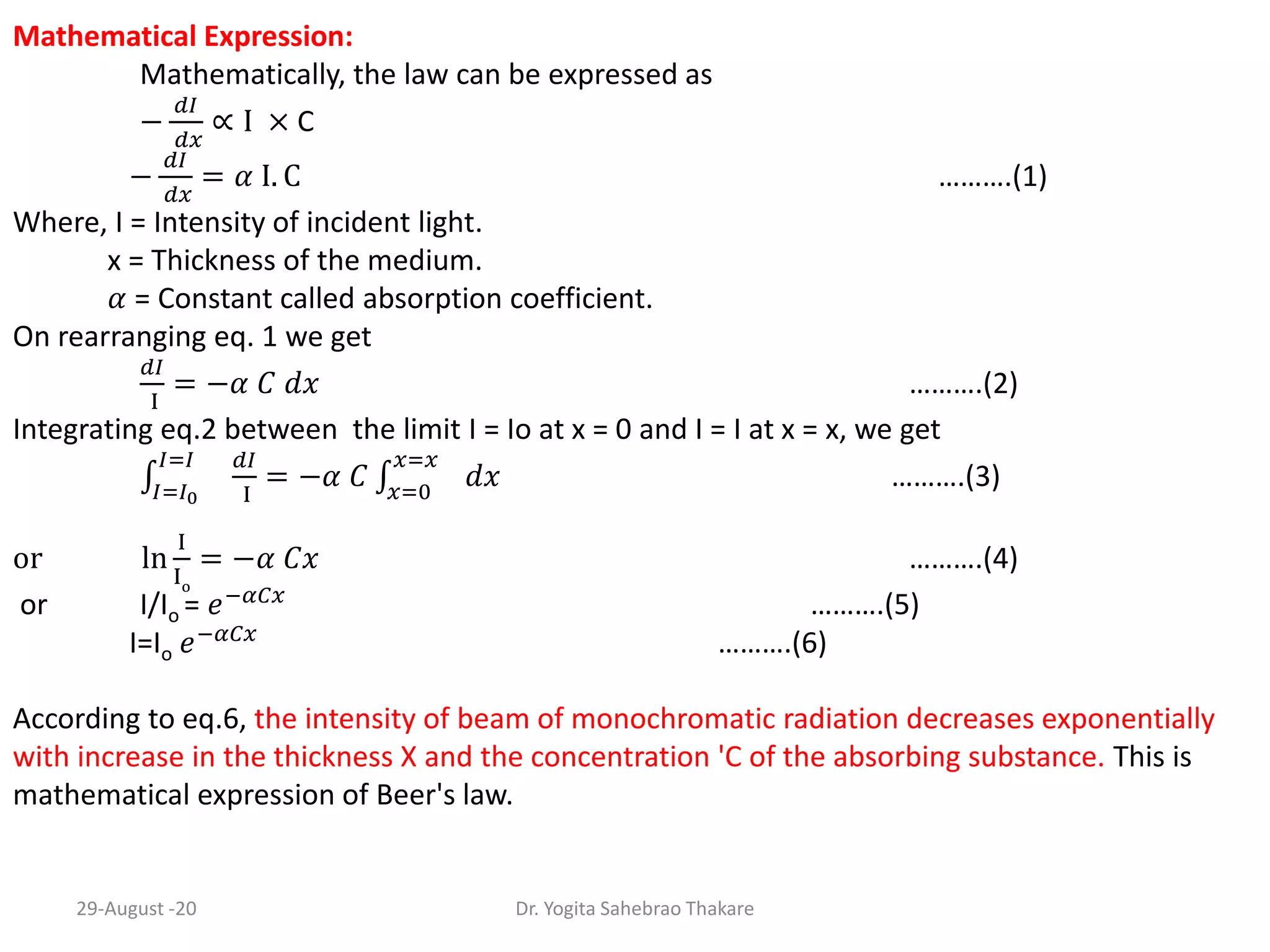 Lect. 3 laws of absorption of light lambert's beer's law | PPTX