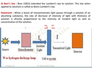 Lect. 3 laws of absorption of light lambert's beer's law | PPTX