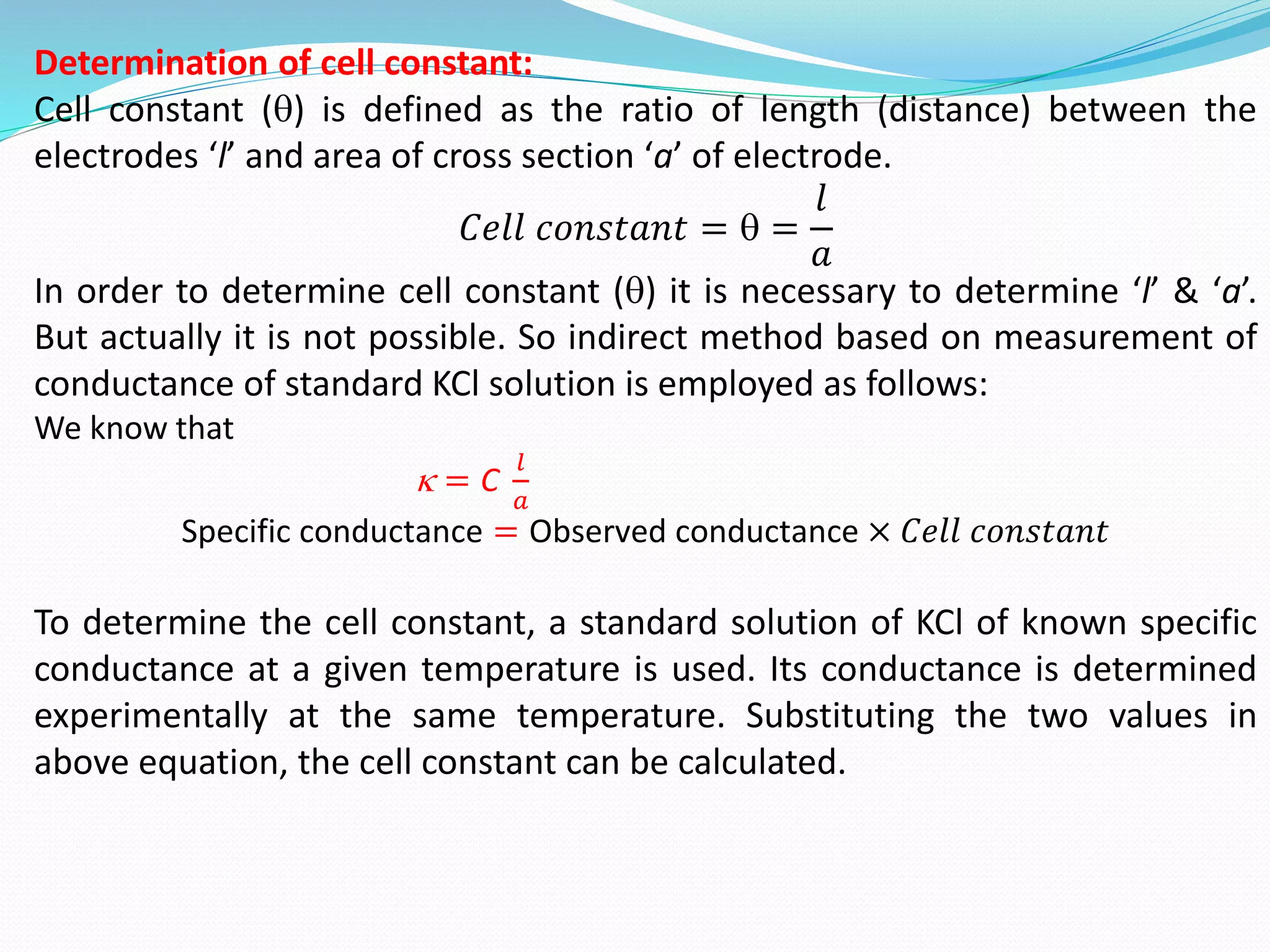 Lect. 6. conductivity cell constant-problems | PPTX