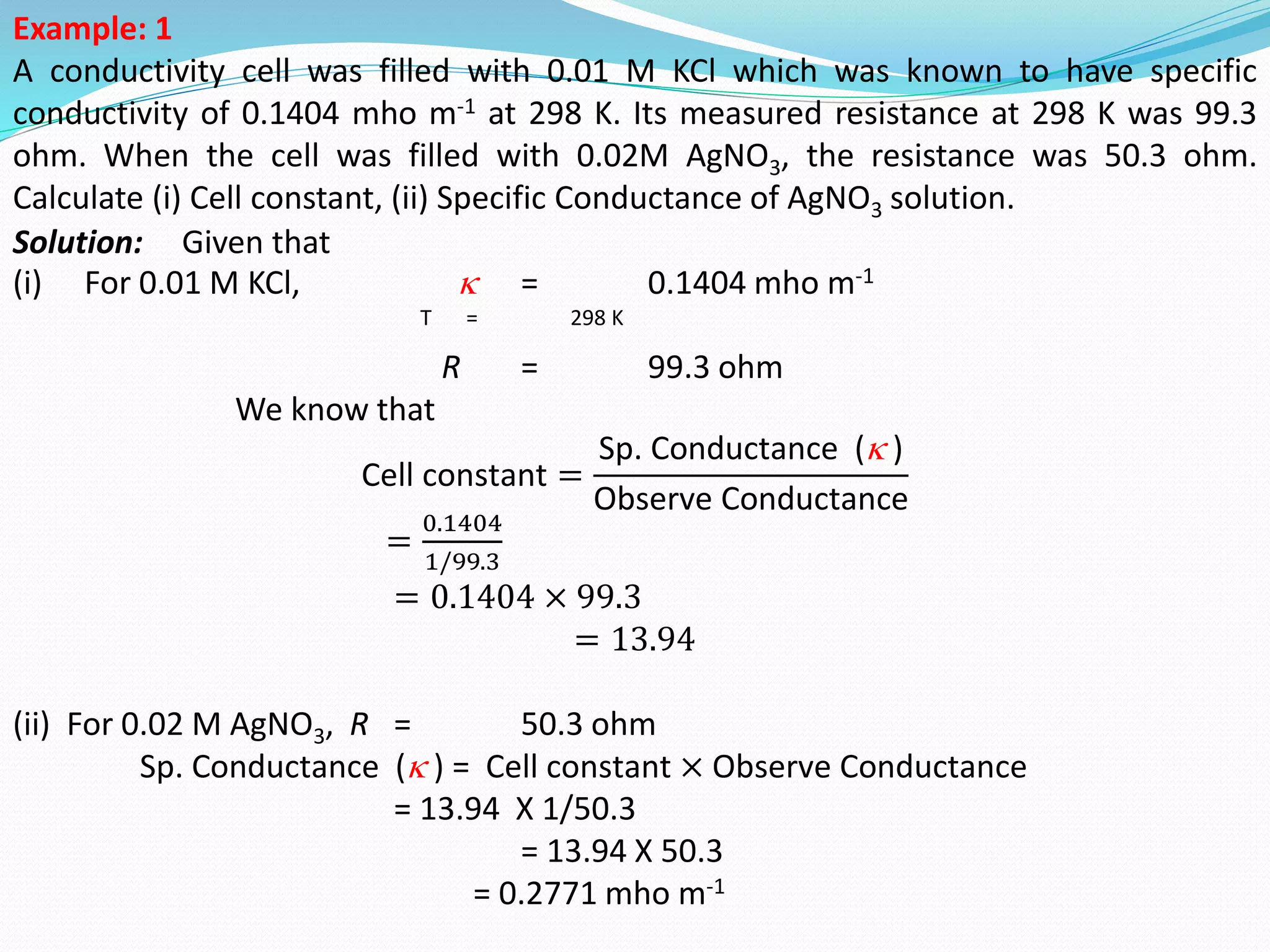 Lect. 6. conductivity cell constant-problems | PPTX