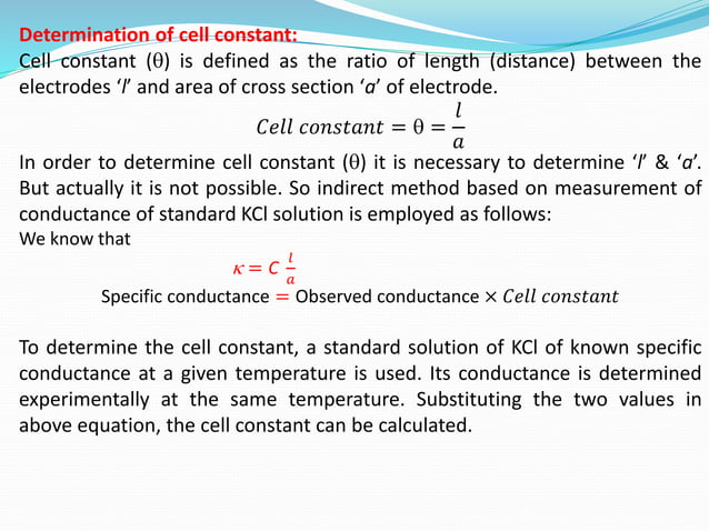 Lect. 6. conductivity cell constant-problems | PPTX