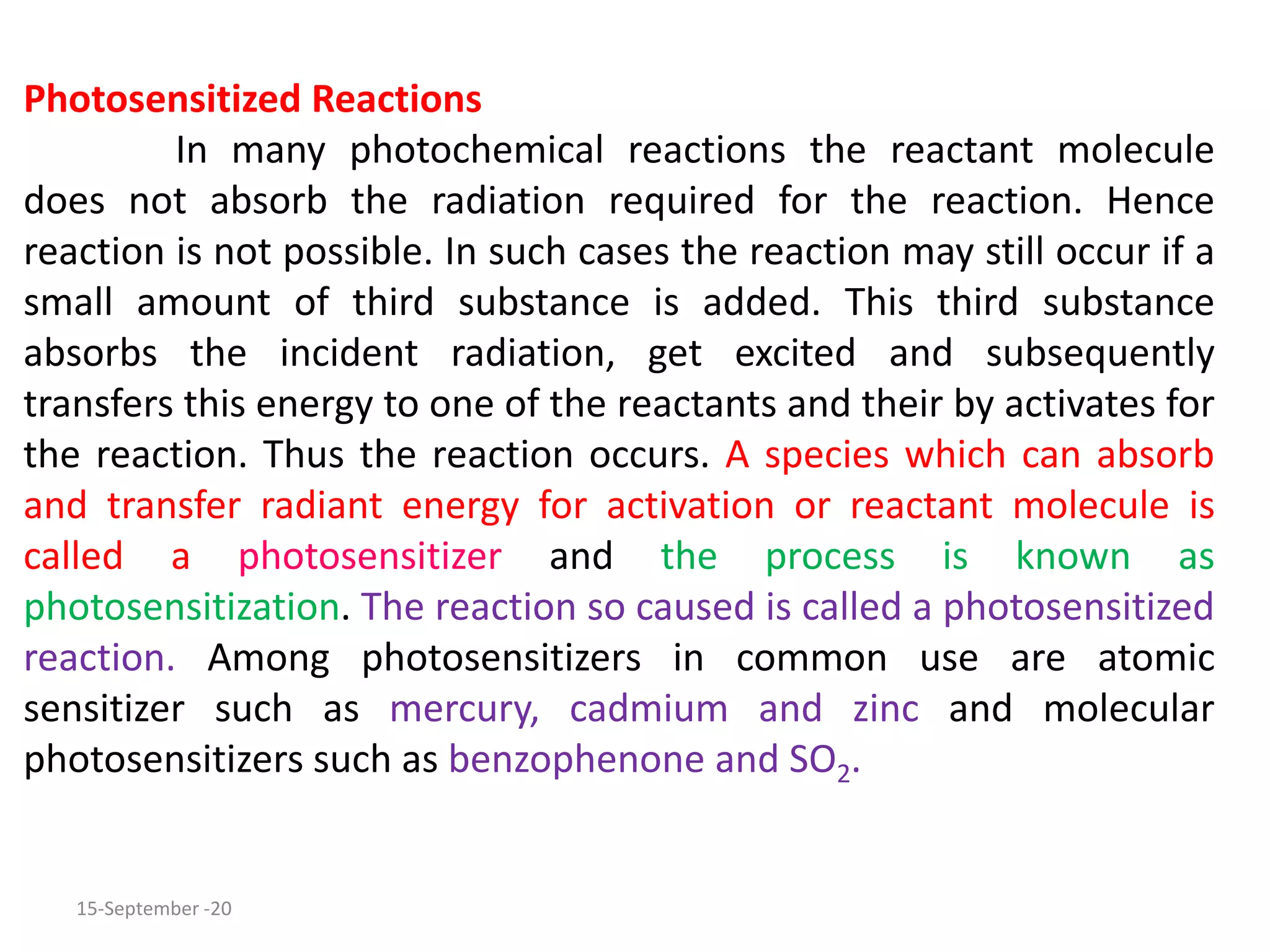 Lect. 5 quantum yield and photosensitize reaction | PPTX