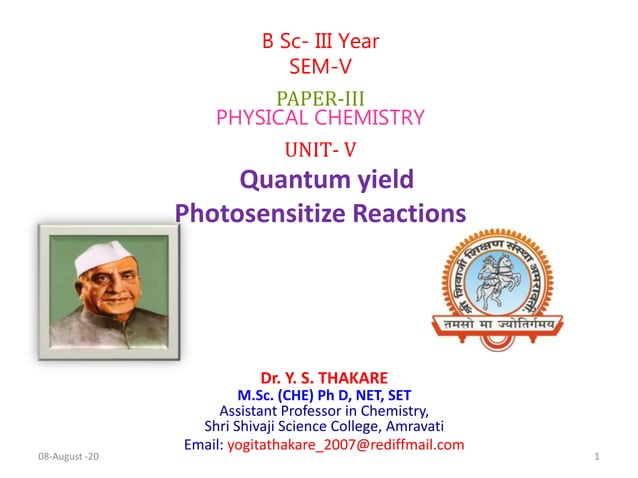 Lect. 5 quantum yield and photosensitize reaction | PPTX | Chemistry | Science