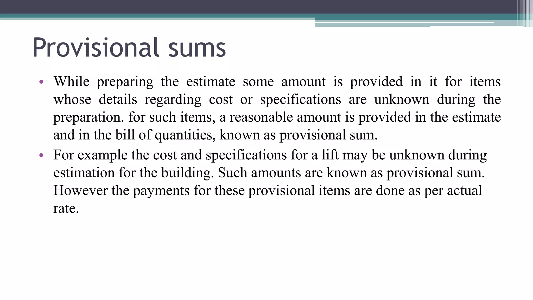 Terminology used in estimating and costing | PPTX