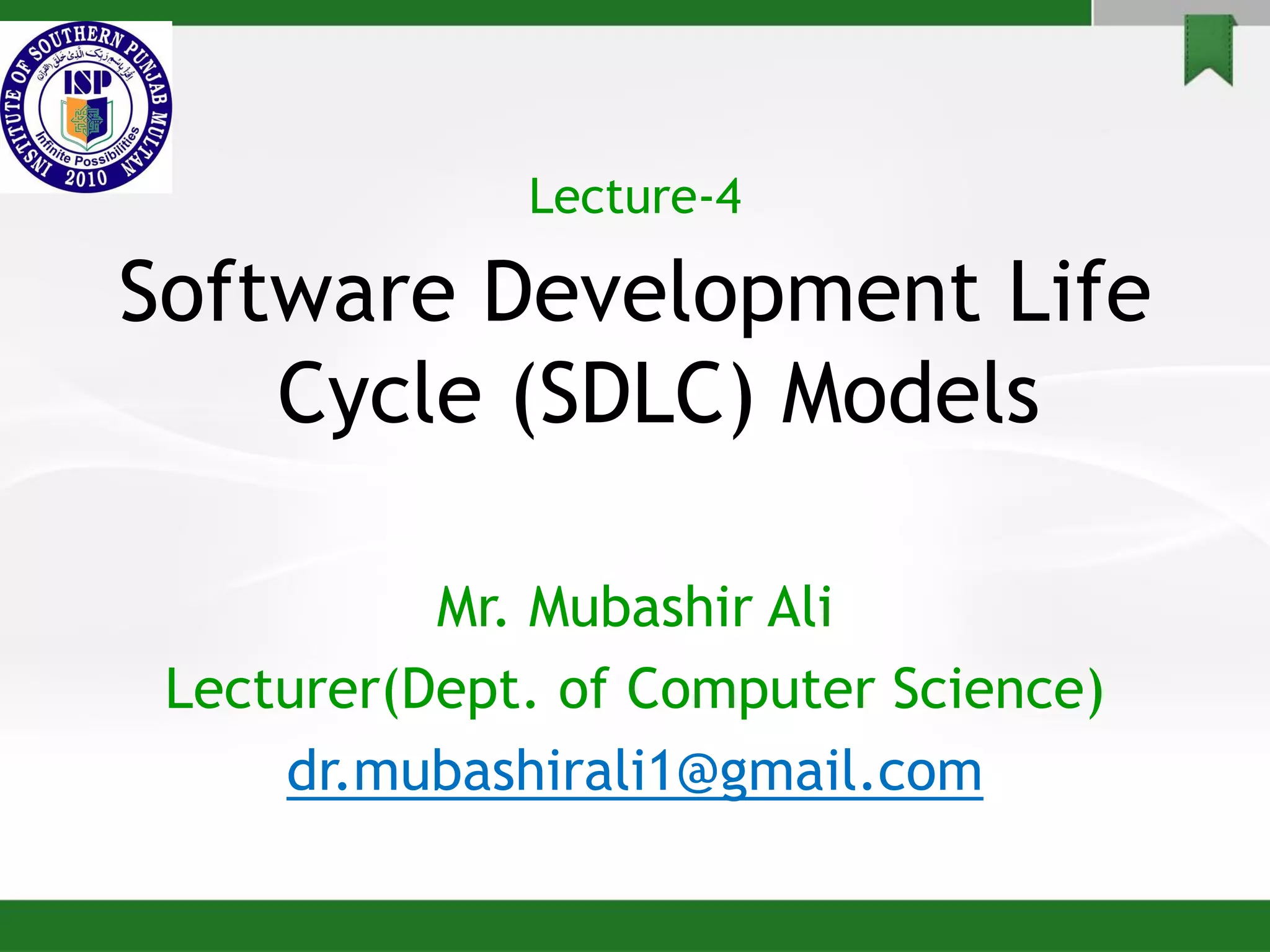 Lect-4: Software Development Life Cycle Model - SPM | PDF | Technology ...