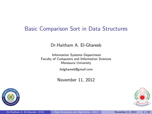 Lecture 07 Data Structures Basic Sorting Ppt