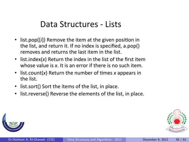 Lecture 9 - DSA - Python Data Structures | PPT