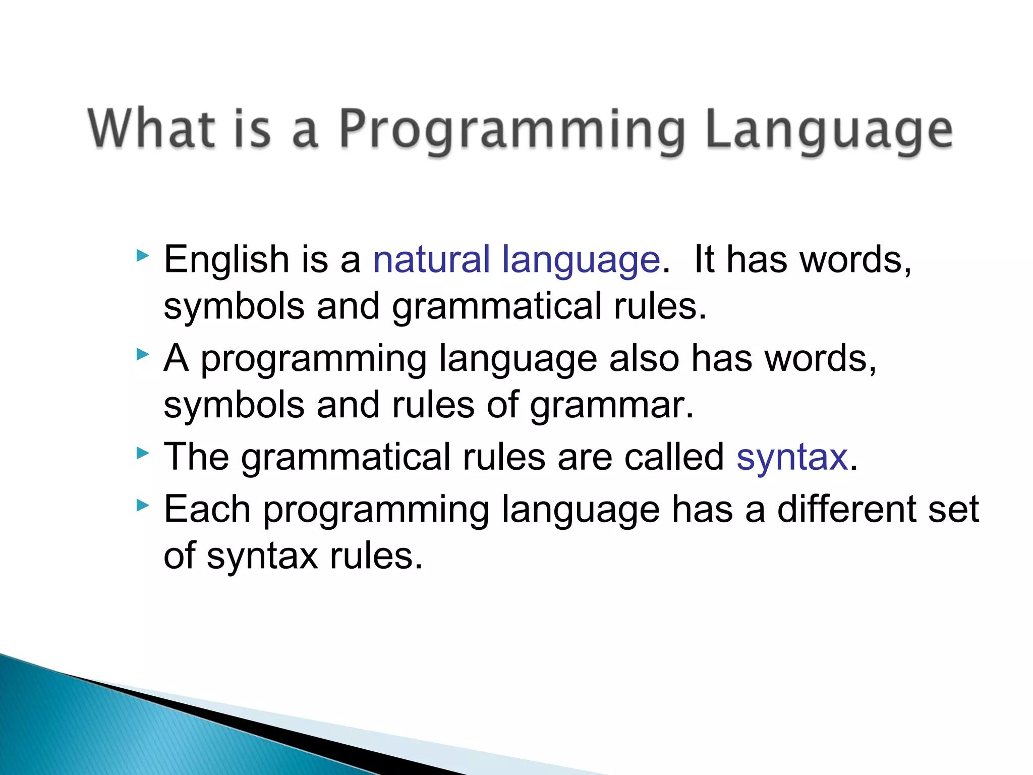 Lect 1 Introduction To Programming Languages Ppt 9105