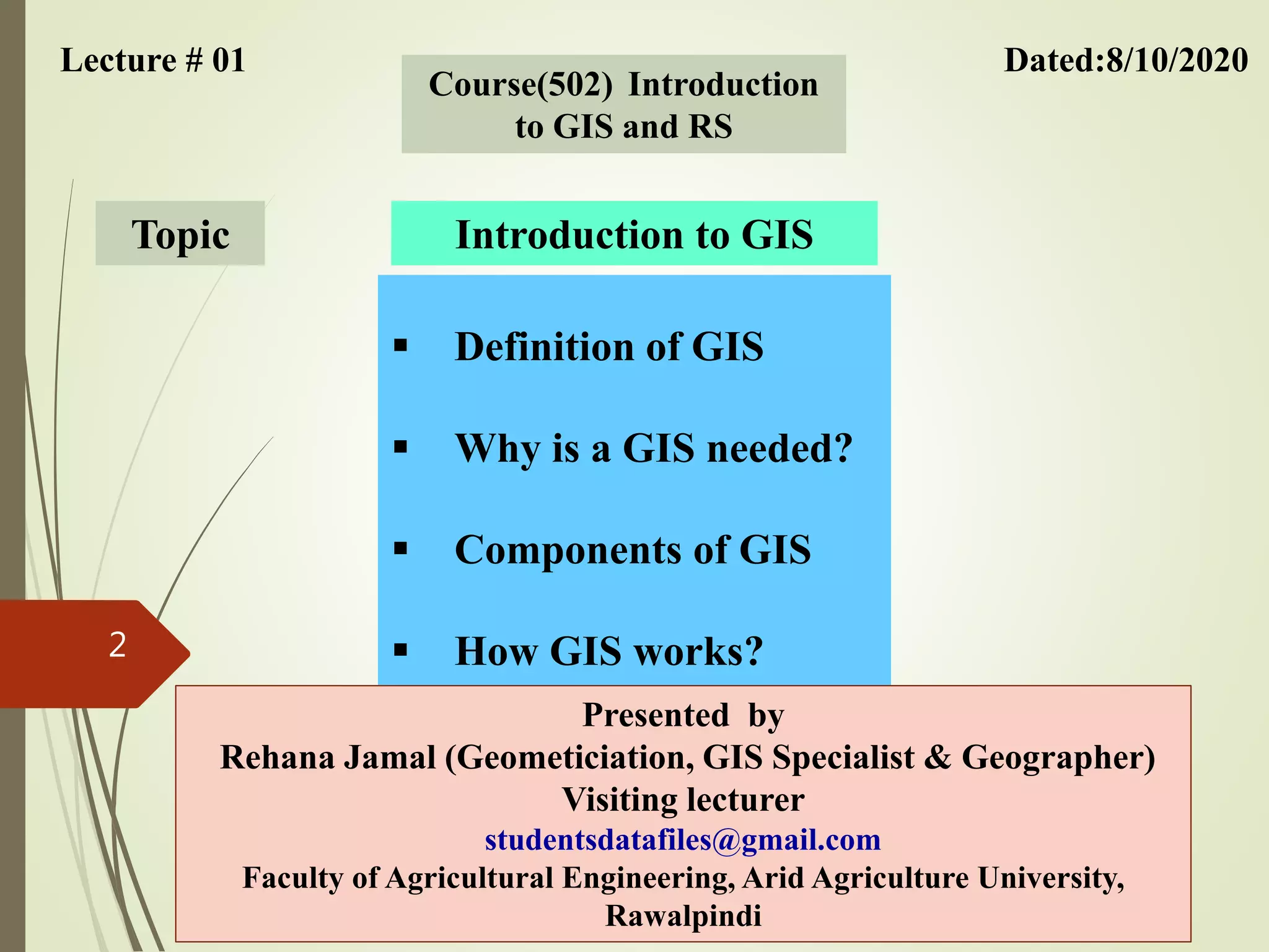 Lect 1 & 2 introduction to gis & rs | PPT