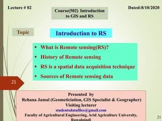 Lect 1 & 2 introduction to gis & rs | PPT