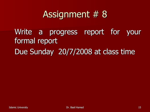 Lect 14 Progress Report | PPT | Science