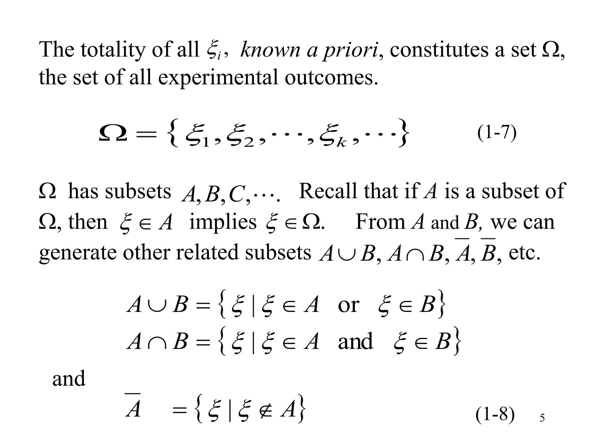 Basics of Probability Theory ; set definitions about the concepts | PPT