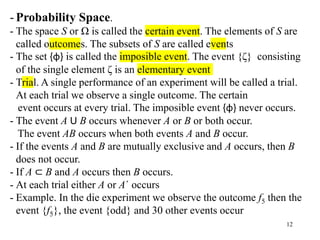 Basics of Probability Theory ; set definitions about the concepts | PPT
