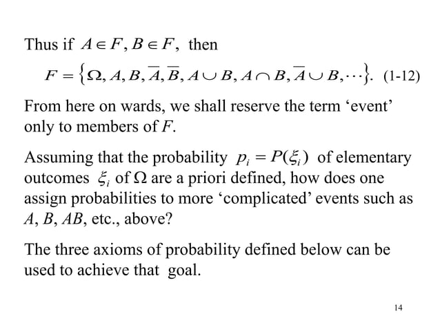 Basics of Probability Theory ; set definitions about the concepts | PPT