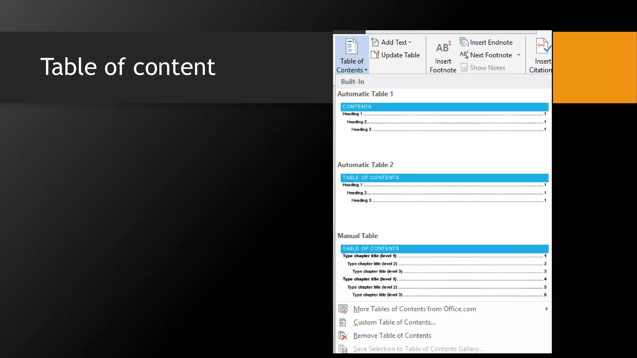 Table of content | PPTX