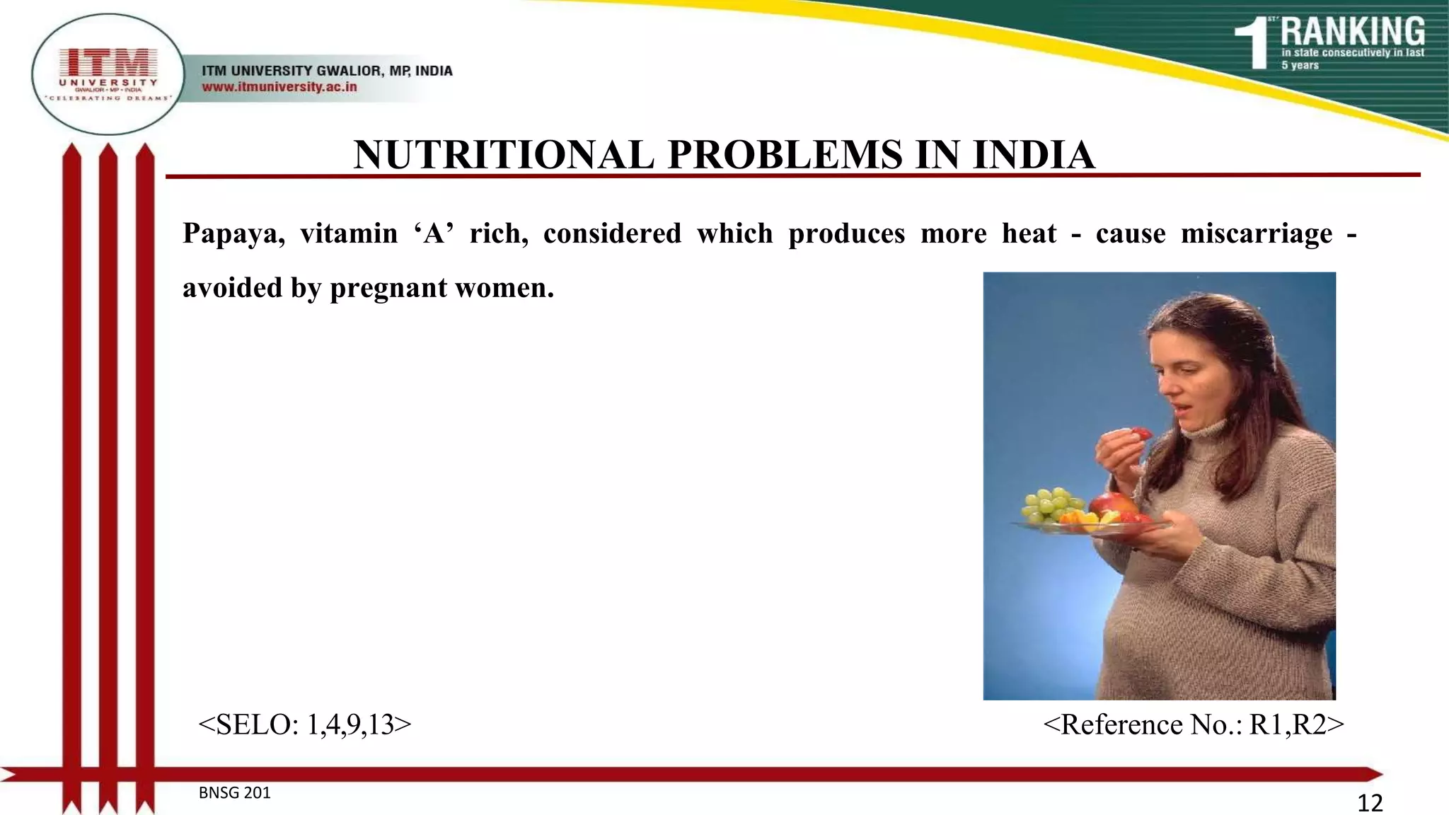 Role of nutrition in mantaning health and nutritional problems in India ...