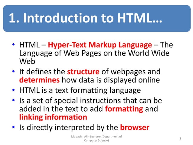 Lecture 3 Introduction To Html Basic Structure And Block Building Ppt 5897