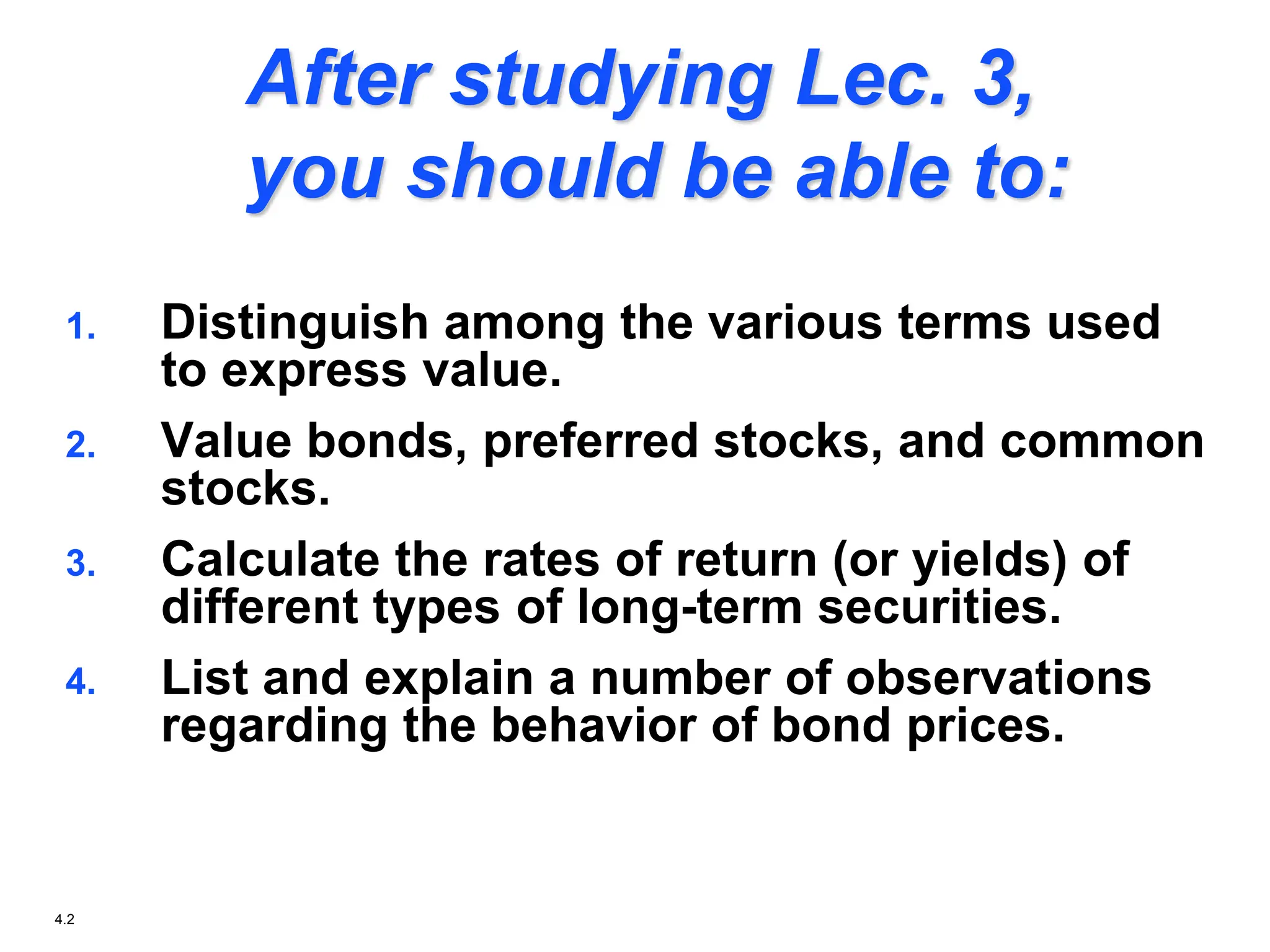 Lect3: The Valuation of Long-Term Securities | PPT