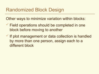 Methods and analysis in Randomized complete block design | PPT