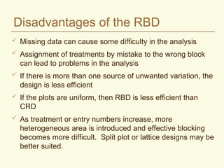 Methods and analysis in Randomized complete block design | PPT