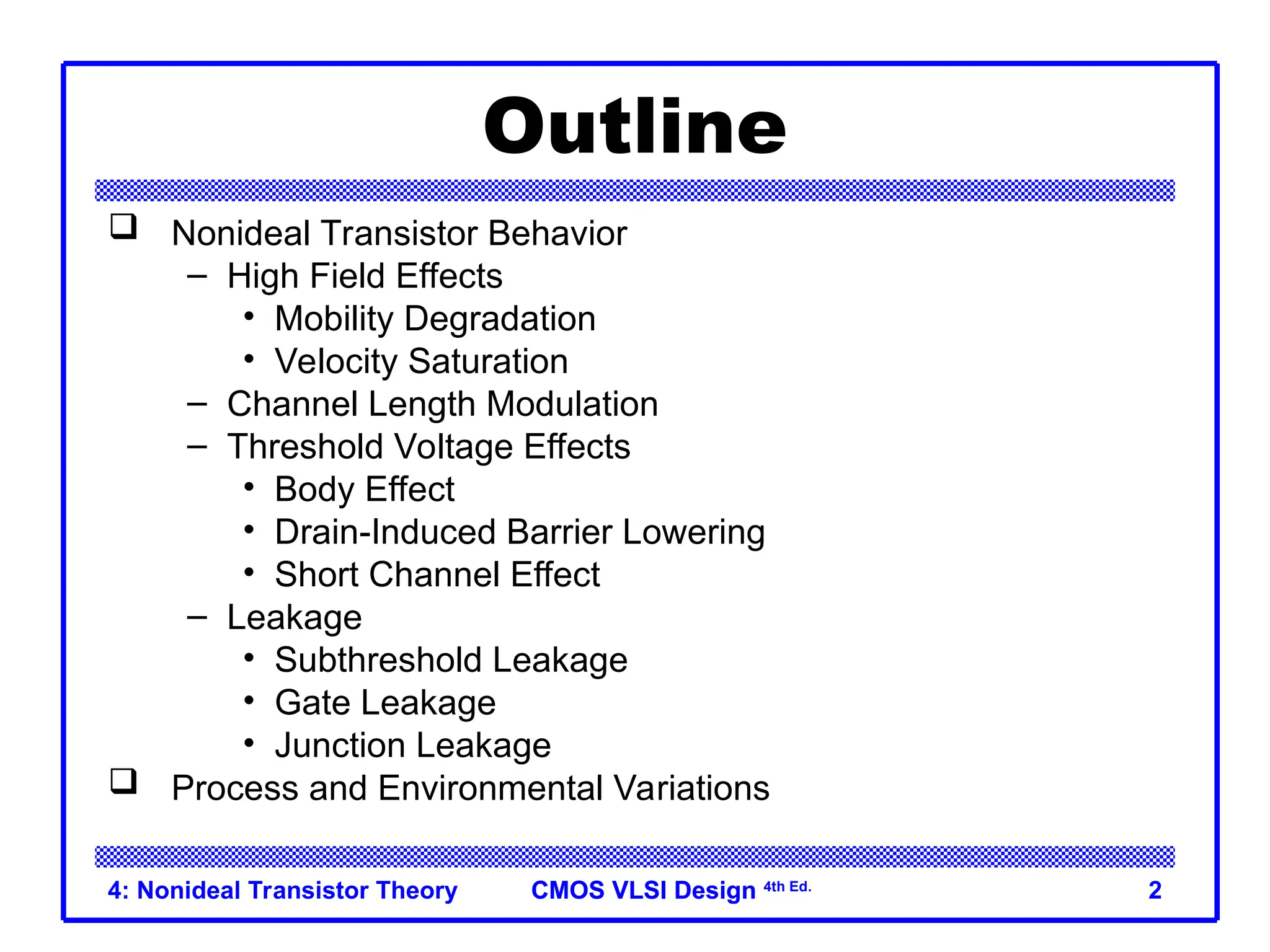 Non Ideal Transistor Theory- Mosfet second order effects | PPT