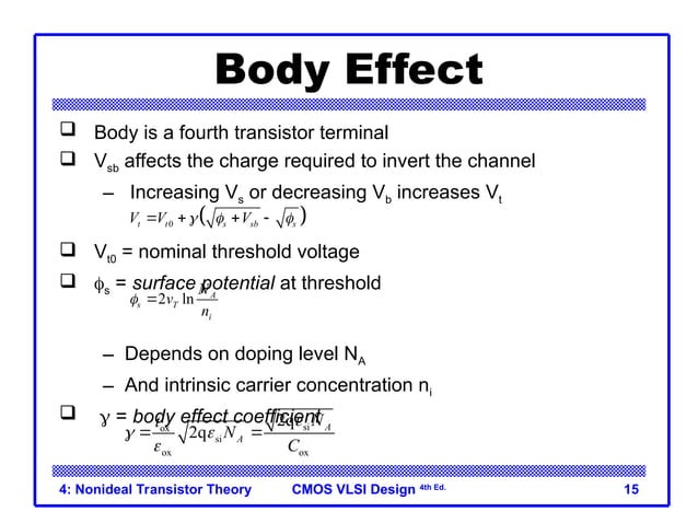 Non Ideal Transistor Theory- Mosfet second order effects | PPT