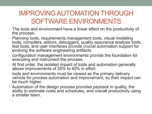 Lect5 improving software economics | PPTX | Programming Languages | Computing