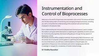 Instrumentation and Control of Bioprocesses | PPTX