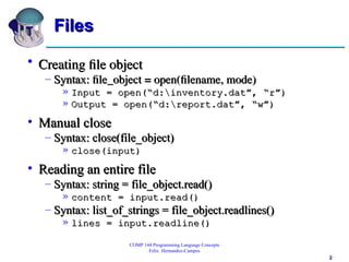 Lecture 08 - Python's Files Modules, Classess and Exceptions | PPT