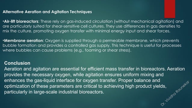 Mass transfer in bioreactors: Aeration and agitation- Importance | PPTX