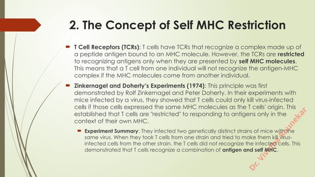 Self MHC (Major Histocompatibility Complex) restriction | PPTX