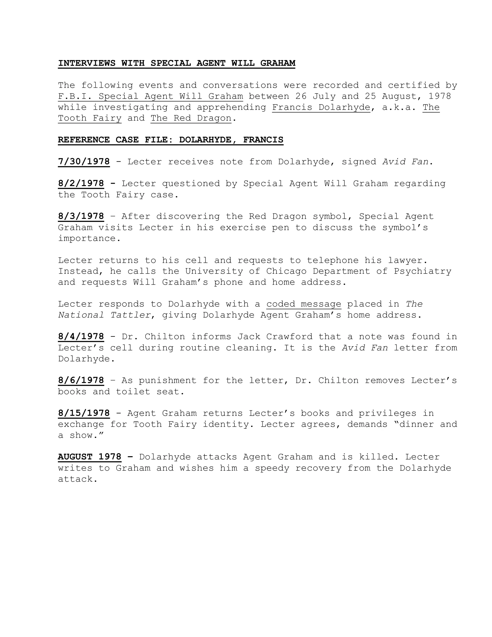 Dr. Hannibal Lecter file | PDF