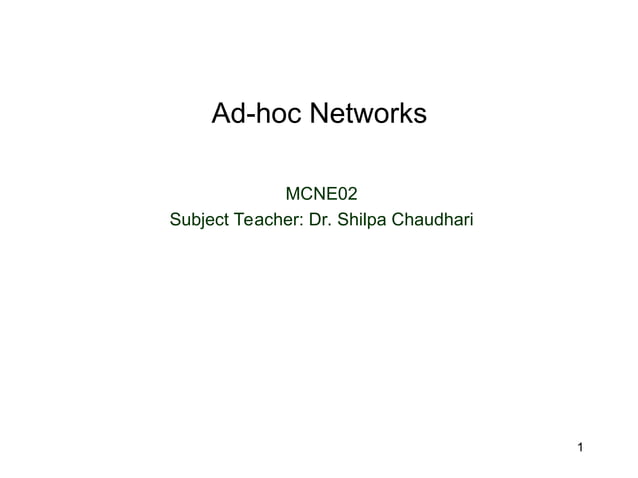 Lect_Intro-Unit-1-wirelessAdHocNetowrk.ppt | Computer Networking | Computing