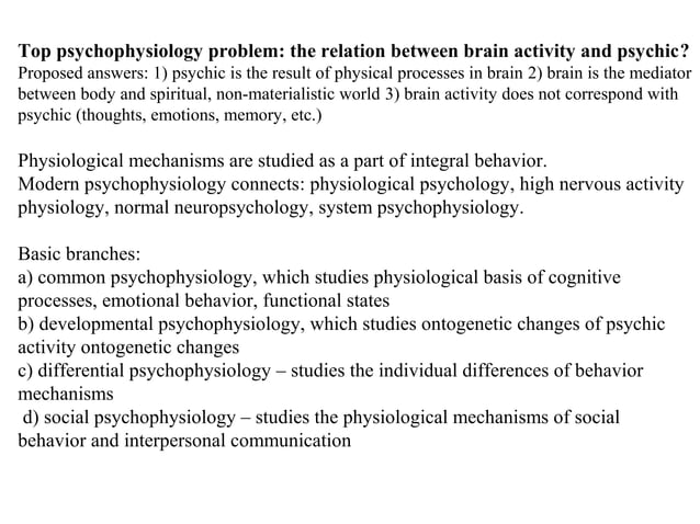 Lecture1: Introduction to Psychophysiology | PPT | Brain and Nervous ...
